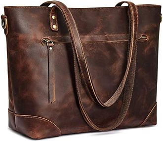S-Zone Femmes Vintage 3-Way Véritable Crazy Horse En Cuir Fourre-Tout Sac À Bandoulière Sac À Main De Mode Sac À Main Messenger Sac (Marron foncé)