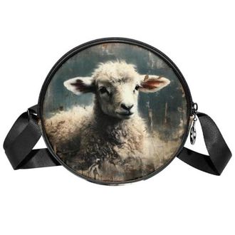 Generic Sac &agrave; bandouli&egrave;re rond pour femme, petit sac &agrave; bandouli&egrave;re vintage en forme de mouton avec fermeture &eacute;clair, bretelles r&eacute;glables, sac &agrave; main rond d&eacute;co
