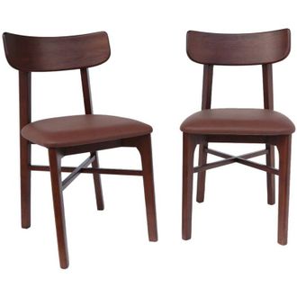 Sweeek Lot de 2 chaises bois dh&eacute;v&eacute;a et assise simili cuir marron. vintage. L 43.5 x P 48 x H 81cm Noyer / Marron