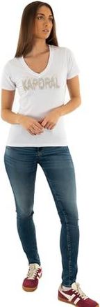 Kaporal Tee Shirt Manches Courtes, pour Femme, 95% Coton_Bio - 5% Elasthanne, Coupe Fitted, Col Rond, Couleur White, Taille XL