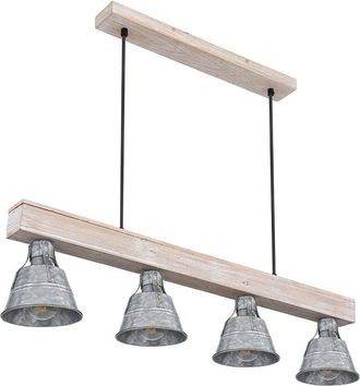 Globo Lighting Holzlampe H&auml;ngelampe H&auml;ngeleuchte Pendelleuchte Holzbalkenleuchte, 4 Flammig Landhaus Metall antik Holz natur, 4x E27 Fassungen, LxBxH 85x14x85cm