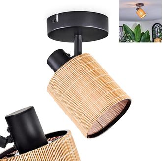 HOFSTEIN Deckenleuchte Kinnared, Deckenlampe aus Metall/Bambus in Schwarz/Natur, verstellbare Leuchte im modernen Boho-Design (Schirm &Oslash; 9 cm), E14, Esszimmer, 