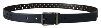 Dolce & Gabbana Mens Navy Blue Perforated Leather Skinny Metal Buckle Belt