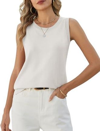 Zeagoo D&eacute;bardeur pour femme sans manches en tricot - Col rond - Basique - Gilet d&eacute;t&eacute; d&eacute;contract&eacute;, Blanc., XXL