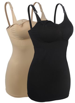 iLoveSIA 2X stilltops Doppelpack Lot Umstandsmode Still-top Damen Schwangerschafts-top Schwarz+Beige XXL