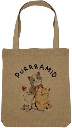Fabulous Sac Shopping Tote Bag Aspect Lin - Purrramid Chat Pyramide Dessin Mignon - Sac de Courses Toile Epaisse 360g Beige Naturel Cabas Port&eacute; Epaule Solide I