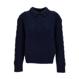 Polo Ralph Lauren Pullover-Polohemd aus Kabelstrick aus Wolle und Kaschmir - - Tops - Damen - Blau - S