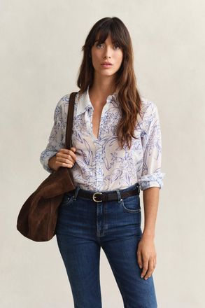 GANT Damen Baumwoll Seiden Bluse mit Blumenprint (32) Wei&szlig;