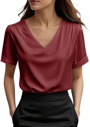 Generic Chemisier Femme Chic et &Eacute;l&eacute;gant Chemisier Satin Chemises et Blouses Mode Tunique Blouse Couleur Unie Vetement Funky Haut D&eacute;contract&eacute; Tshirt Manches Co