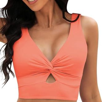 Generic Haut De Maillot De Bain Femme Sexy Push Up Hauts De Bikini avec Rembourrage Chic El&eacute;gant Col en V Hauts De Maillots R&eacute;glables Soutien Gorge Swimwear T