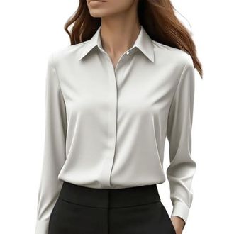 Generic Chemises boutonn&eacute;es pour femme - R&eacute;sistantes aux plis - Manches longues - Chemisiers formels pour le travail - Chemises &agrave; &eacute;paules pour femme, Cendr&eacute; c