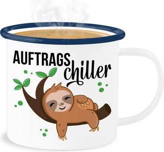 Shirtracer Emaille Becher Blechbecher - Statement Sprüche - Auftragschiller mit Faultier schwarz - 300 ml - Weiß Blau - tasse spruch: sarkasmus teetasse tassen s