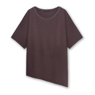 Fiorella Rubino Viskose-T-Shirt mit Strass-Ausschnitt - - Tops - Damen - Braun - M/L