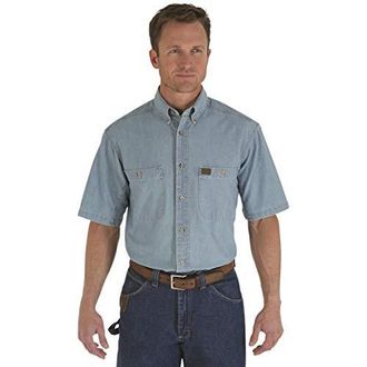 Wrangler Riggs Workwear Chemise de Travail &agrave; Manches Courtes en Chambray pour Homme - Bleu - XX-Large Haut