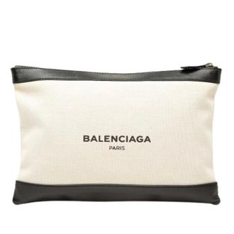 Balenciaga Pre-owned Navy Clip Clutch - Femme - Pre-owned - Beige - Taille: ONE Size