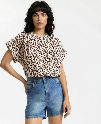 La Redoute Collections Blouse Manches Courtes Col Rond Imprim&eacute; L&eacute;opard