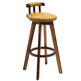 Generic Barhocker mit niedriger R&uuml;ckenlehne und um 360 Grad drehbarer Sitzfl&auml;che, Vintage-Barstuhl mit Kunstlederbezug und Massivholzbeinen