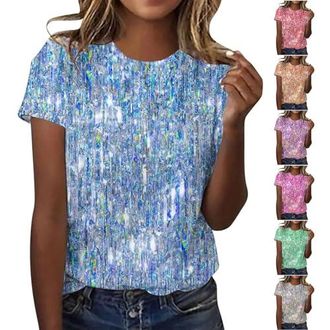 Generic Hauts &agrave; paillettes pour femme - Haut &agrave; paillettes &agrave; manches courtes pour femme, tunique tendance pour sortir, chemises l&eacute;g&egrave;res et ajust&eacute;es &agrave; paillette