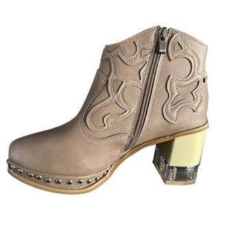 Generic Bottes mi-hautes en daim pour femme - Talon bloc - Bottes mi-hautes - Bottes m&eacute;di&eacute;vales - Avec boucle - Talon bloc - Chaussures traditionnelles &eacute;l&eacute;gan