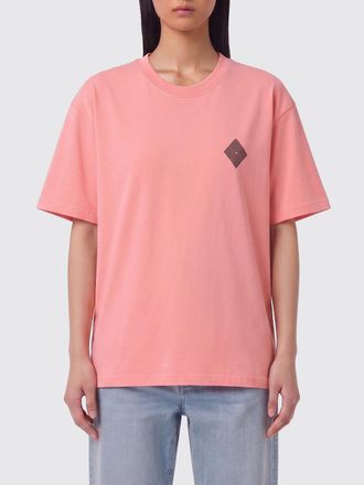 Amish Baumwoll-T-Shirt mit Kontrastlogo und &uuml;berschnittenen Schultern