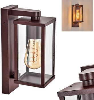 HOFSTEIN Außenwandleuchte Tourega, Außenwandlampe aus Metall/Glas in Rostfarben/Klar, Leuchte im modernen Industrial-Design für Garten/Außenfassade/Außenbereic