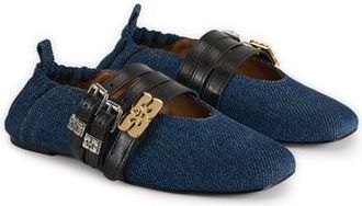 Ganni Ballerines denim Sue &agrave; boucles en coton