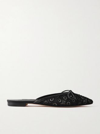Manolo Blahnik Chaussons De Ville En Dentelle Et En Cuir &Agrave; Noeuds Ballerimu - Noir