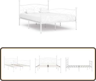 vidaXL Bettgestell mit Lattenrost Weiß Metall 140 × 200 cm - Metallbettgestell - Weißes Bettgestell - Boxspringbett - Doppelbett - Schlafraumgestaltung