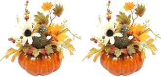 Amosfun Herbstdeko Set 2 St&uuml;ck K&uuml;rbis Tischdeko Mit Ahornbl&auml;ttern Herbst Dekoration Gesteck F&uuml;r Halloween Thanksgiving Outdoor Dekoartikel