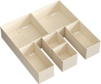 Songmics Organisateur de Tiroir, Boîte de Rangement pour Sous-vêtements, Lot de 6, pour Chaussettes, Soutiens-gorge, Culottes, Cravates, Écharpes, Beige Sable 