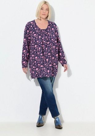 Ulla Popken T-Shirt Shirt Zierfalten A-Linie Carree-Ausschnitt Langarm