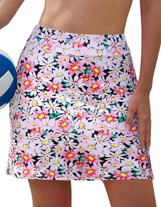 SHEKINI High Waist Bikinirock Abdominalkontrolle Baderock Damen High Waist Schwimmrock Badeshorts Damen(XXL, Blume)