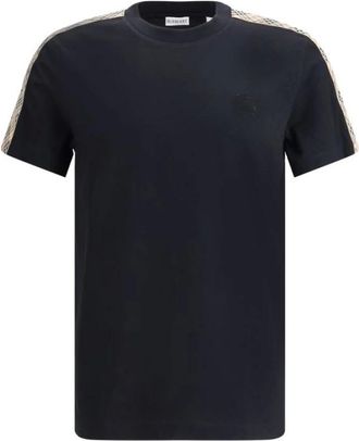 Burberry Homme, Tops, Noir, Taille: L T-shirt en Coton &agrave; Carreaux avec Logo &Eacute;questre