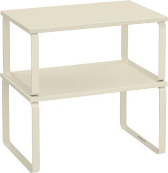 Songmics Gew&uuml;rzregal, 2er Set K&uuml;chen-Organizer, K&uuml;chenregal, Schrank-Organizer K&uuml;che, erweiterbar, kleines Regal, stapelbar, Metall und Holzwerkstoff, cremewei