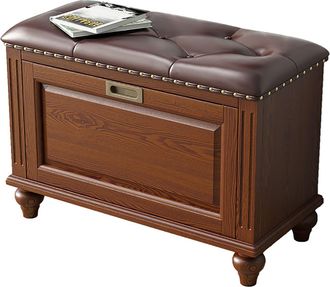 Generic Schuhaufbewahrungsbank Aus Massivholz Mit Kissen, Eingangsbank Mit Klappschublade, Mid-Century Modern Massivholz(Walnut,68x30x50cm(27x12x20inch))