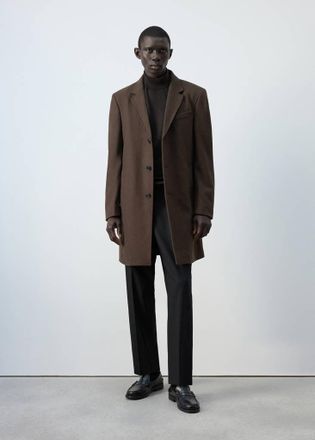 Mango Manteau long en laine marron - Homme - XXL - MANGO MAN