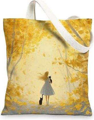 Generic Sacs fourre-tout en toile dautomne, sacs à provisions réutilisables, motif feuilles fantaisie, sacs à provisions artistiques, légers et lavables en to