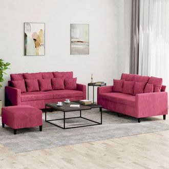 vidaXL Vidaxl - Ensemble de canap&eacute;s 3 pcs avec coussins Rouge bordeaux Velours
