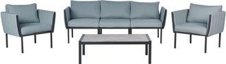 Beliani Lounge Set Schwarz Stahl 4-Teilig 5-Sitzer mit Kissen Dunkelgrau Modern Terrasse Outdoor Garten Set 3-Sitzer Sofa 2 Sessel u. Couchtisch