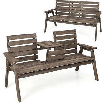 Costway GOPLUS Banc de Jardin pour 2-3 Personnes, Banc en Bois &agrave; Lattes pour Terrasse avec Accoudoirs & Dossier, Table Centrale Coulissante, Chaise Ext&eacute;rieur 