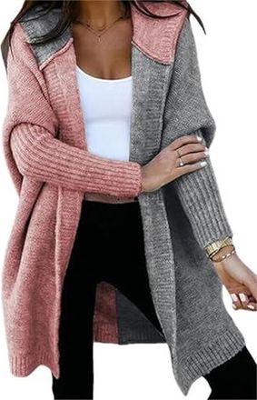 Generic Tenue dautomne 2025 pour femmes, tenue ouverte sur le devant, manches longues à capuche, cardigan en tricot, manteau dautomne décontracté avec bloc de
