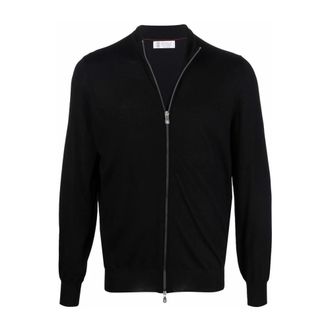Brunello Cucinelli Homme, Pulls, Noir, Taille: L Cardigan Noir &Agrave; Fermeture &Eacute;clair