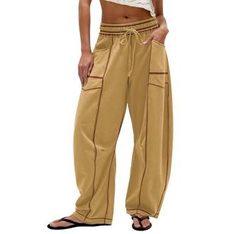 Generic Pantalon de survêtement en forme de tube pour femme, pantalon de survêtement ample avec cordon de serrage, pantalon décontracté taille haute, pantalon