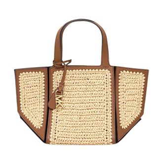 Michael Kors Jordi Petit Sac Cabas Crochet&eacute; Main en Paille et Cuir - Femme - Sacs - Beige - Taille: ONE Size