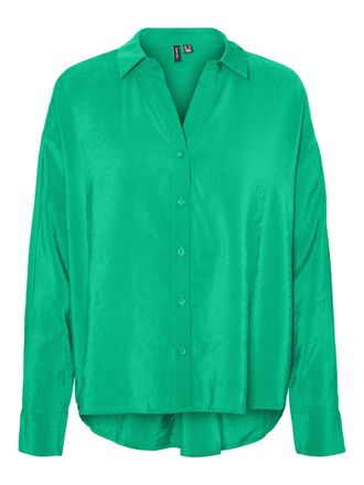 Vero Moda Damen Oversized Hemdbluse Seidig Legeres Oberteil Gl&auml;nzendes Shirt VMQUEENY, Farben:Gr&uuml;n-3, Gr&ouml;&szlig;e:XL