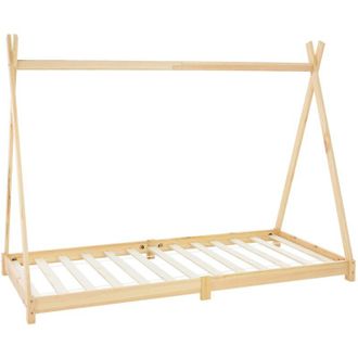 ML Design Ml-design - Kinderbett Tipi 90 x 200 cm mit Lattenrost, Natur, aus Kiefernholz, Indianer Bett, Hausbett f&uuml;r M&auml;dchen und Jungen, Bodenbett Kinderhaus