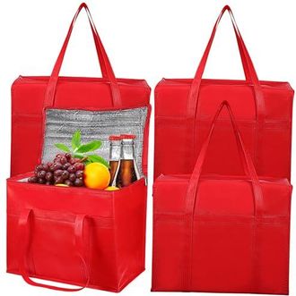 Healifty 4 pi&egrave;ces Lot de R&eacute;utilisables Non-tiss&eacute; Rouge Isolation Thermique pour Courses Pique- et Camping Fermeture &Eacute;clair Solide