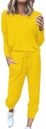 Generic Combinaison élégante 2 pièces surdimensionnée pour femme - En coton stretch - Ensemble de jogging ample - Col rond - Pantalon de jogging avec élastiqu