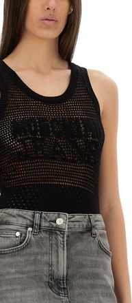 Moschino Logo-Embroidered Mesh T-shirt - Black
