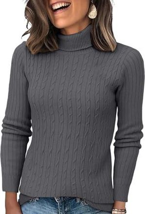 Generic Pull Femme Hiver Chaud col Montant Mode Ample Sweatshirts Couleur Unie Pull Femme Chic et El&eacute;gant D&eacute;contract&eacute; Manche Longue Jumper Tops Gris fonc&eacute;